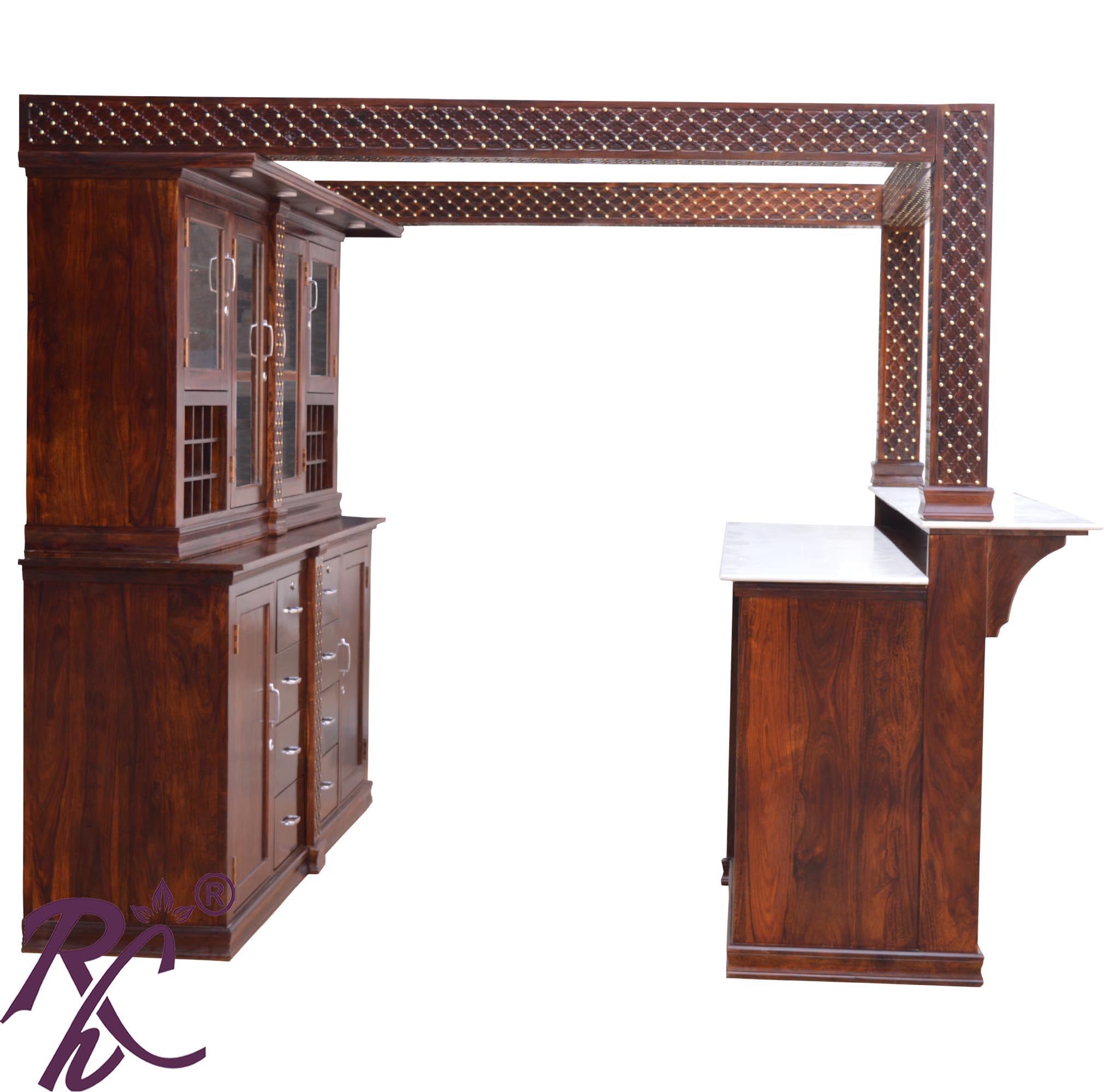 Solid Wood Jiksa Jali Design Bar Counter (Walnut ) - RAJ HANDICRAFT