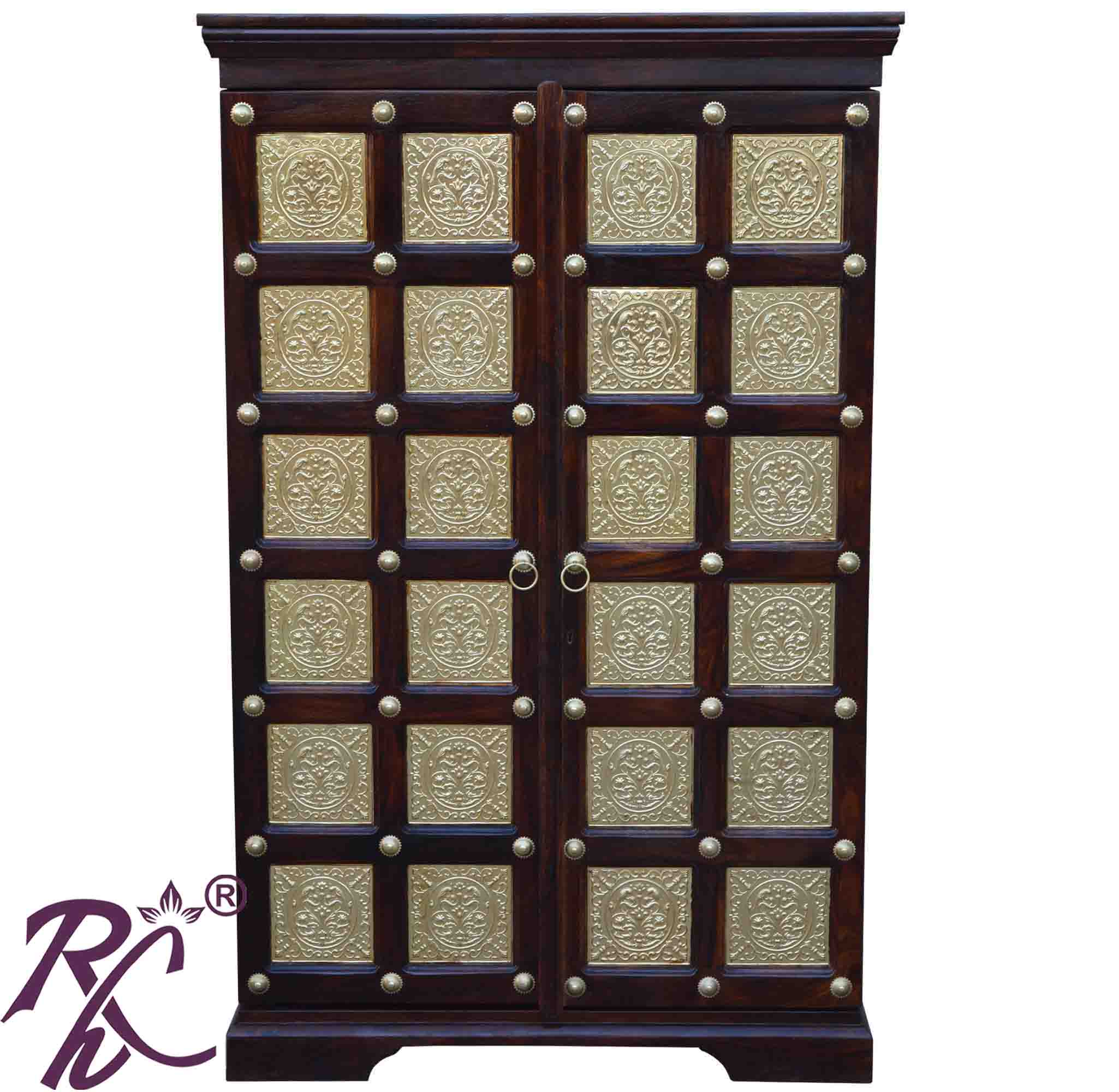 Solid Wood Brass Work Bar Cabinet - RAJ HANDICRAFT