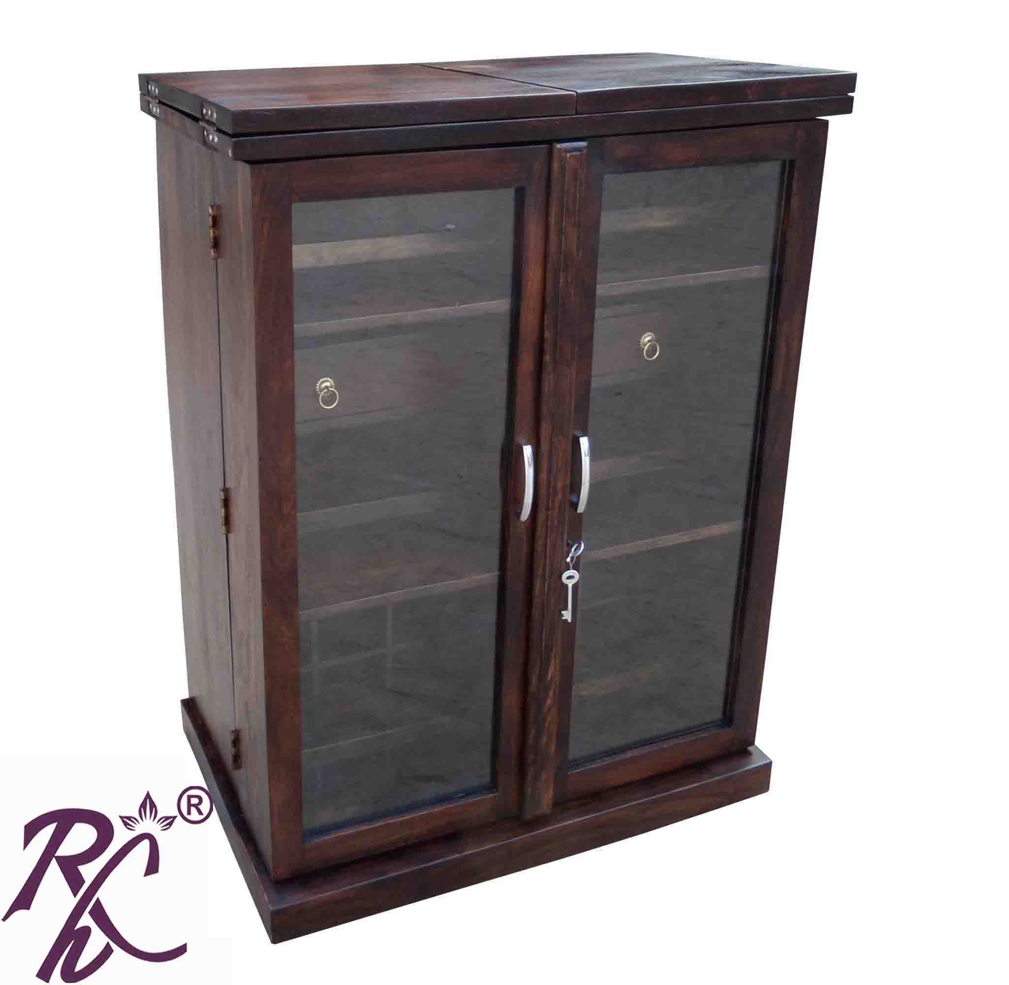 Solid Wood Glass Door Design Bar Cabinet - RAJ HANDICRAFT