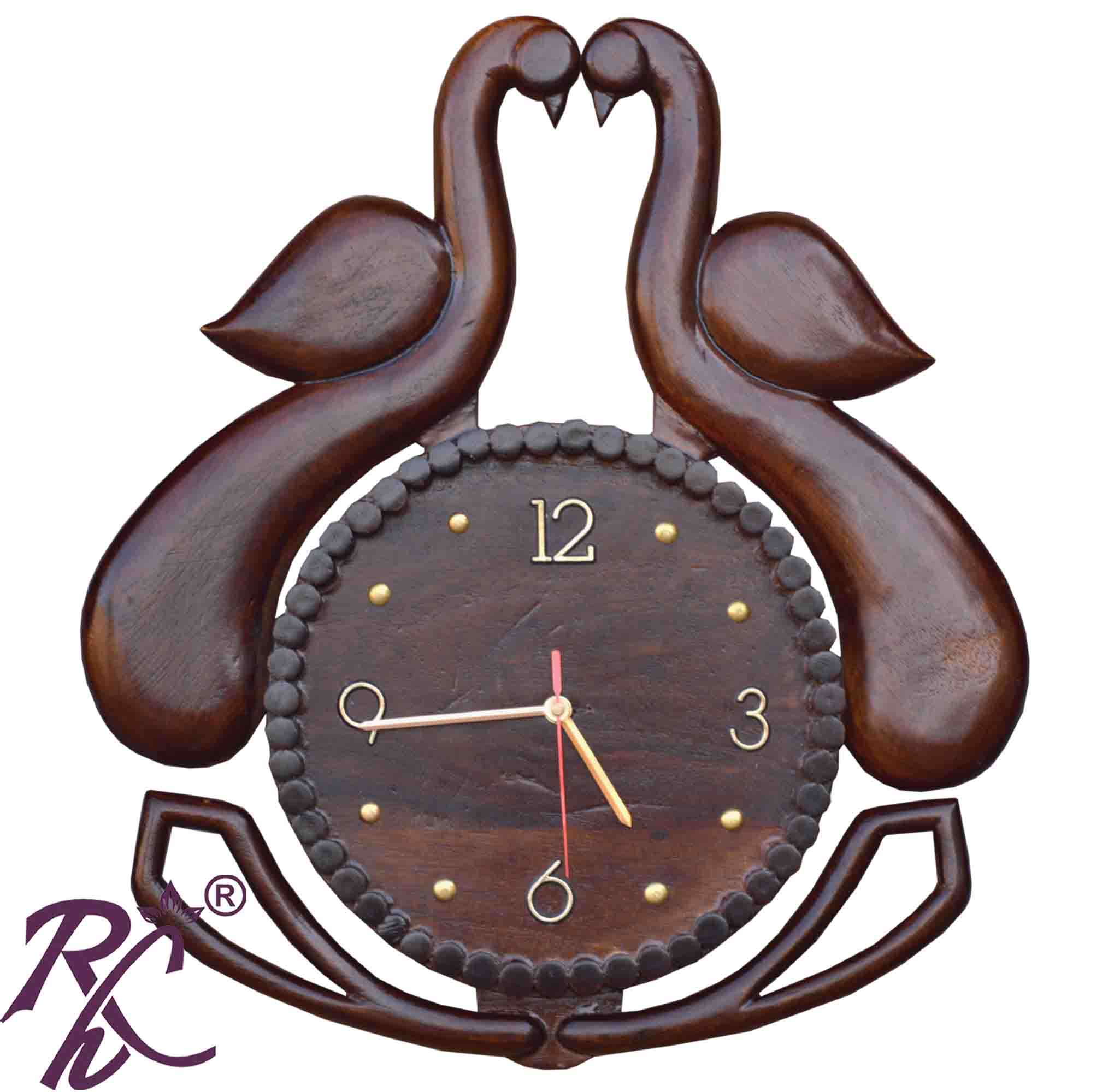 Solid Wood Wooden Wall Clock Peacock Shape Design - RAJ HANDICRAFT