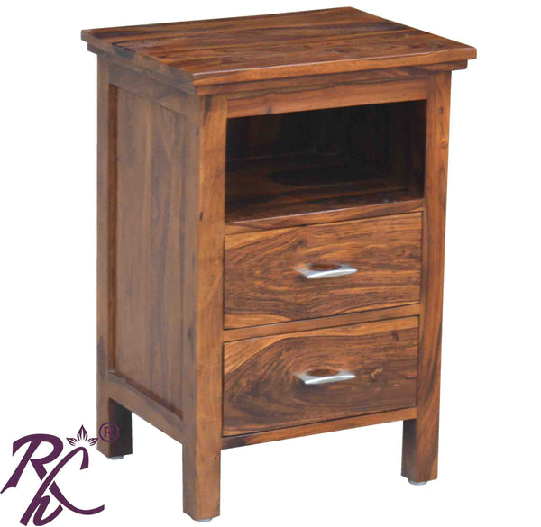 Solid Wood Bed Side Table 2 Drawer 1 Open Shelf - RAJ HANDICRAFT