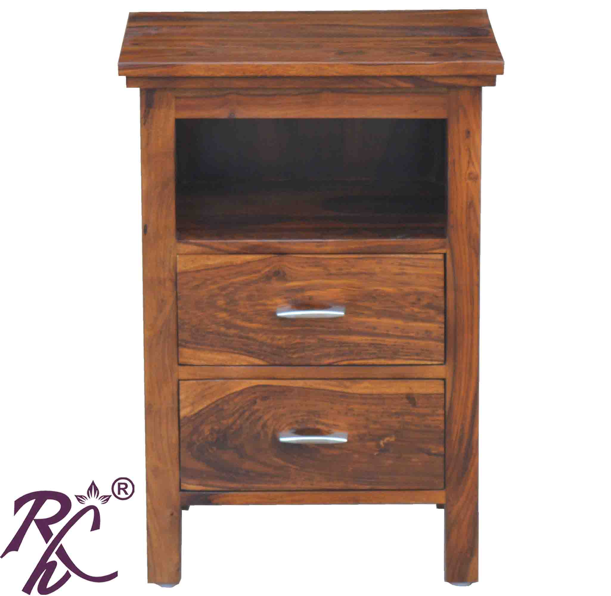 Solid Wood Bed Side Table 2 Drawer 1 Open Shelf - RAJ HANDICRAFT