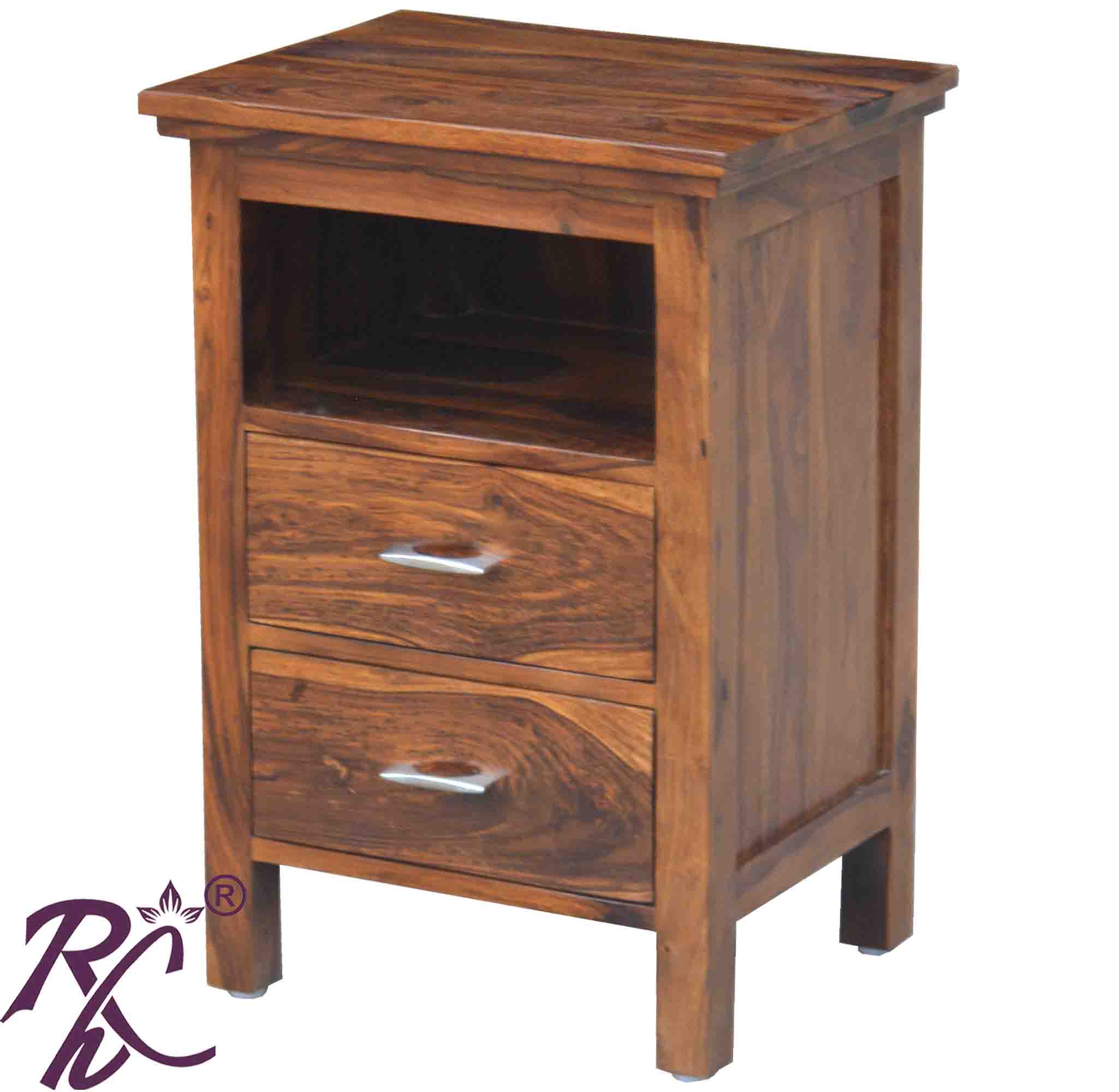 Solid Wood Bed Side Table 2 Drawer 1 Open Shelf - RAJ HANDICRAFT