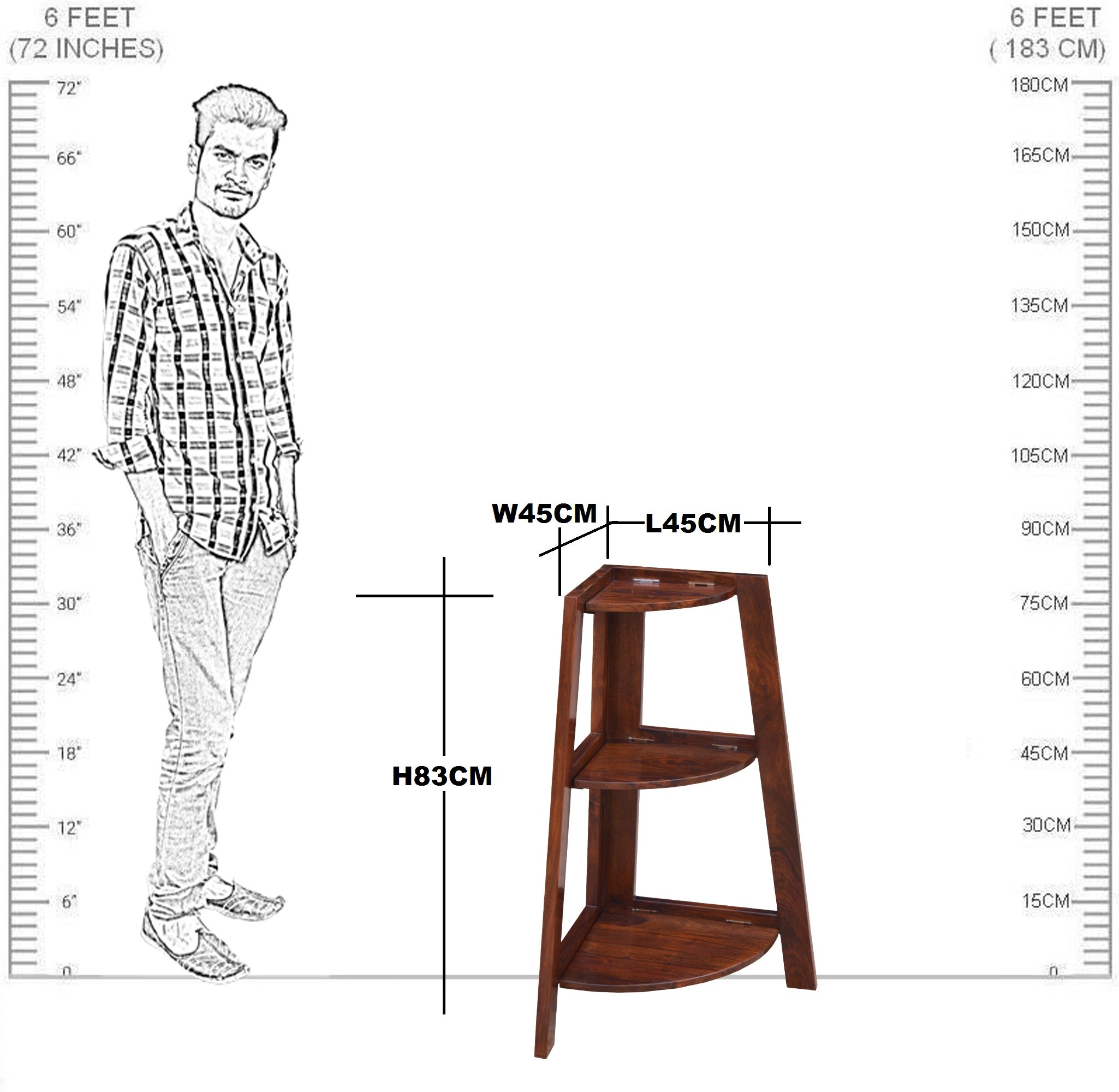 Solid Wood Folding Small Corner 3 Shelves - RAJ HANDICRAFT
