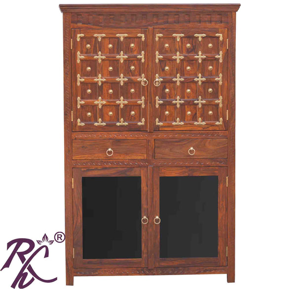 Solid Wood Kubera Brass Work L+T Design kitchen Cabinet - RAJ HANDICRAFT