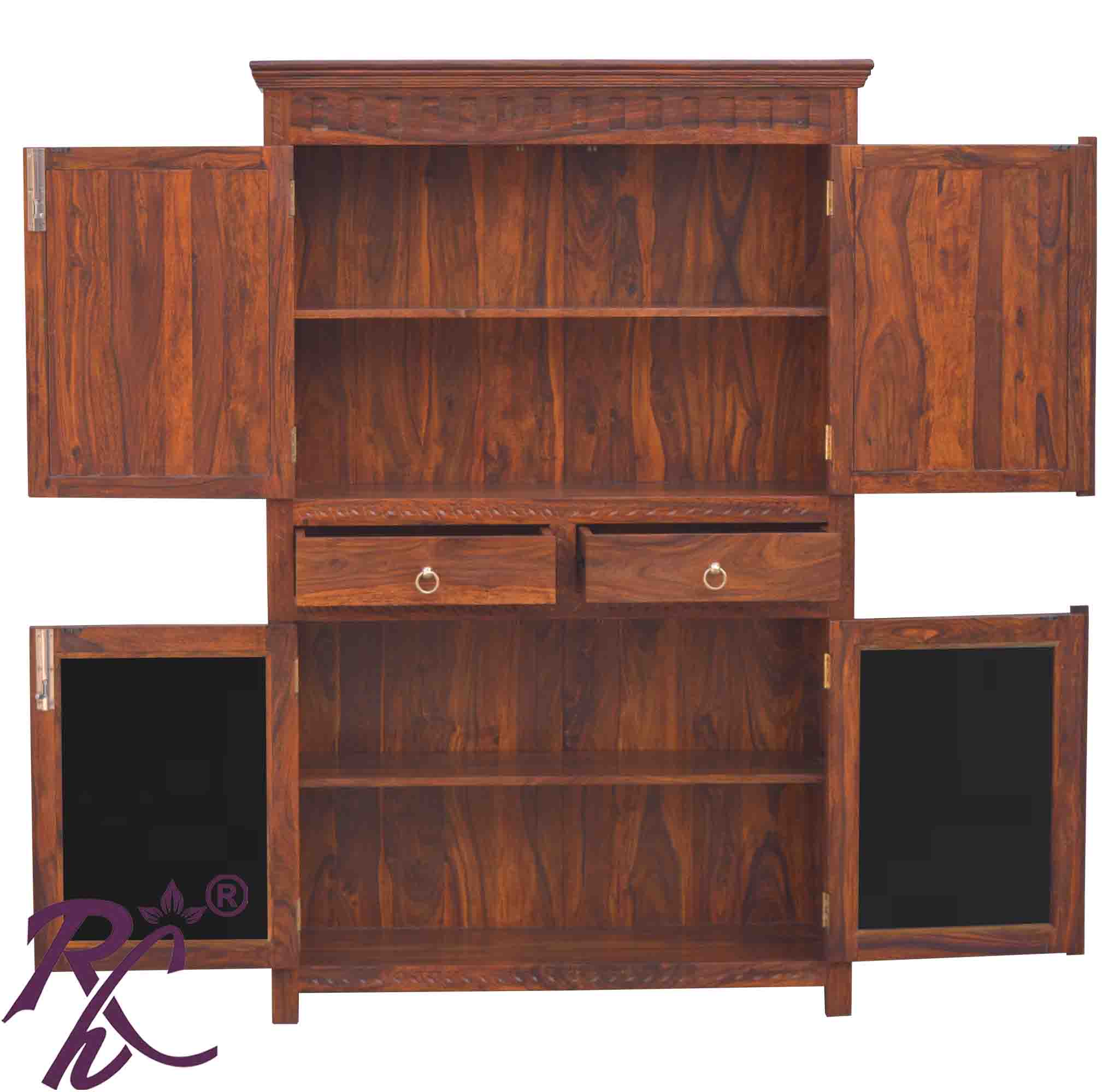 Solid Wood Kubera Brass Work L+T Design kitchen Cabinet - RAJ HANDICRAFT