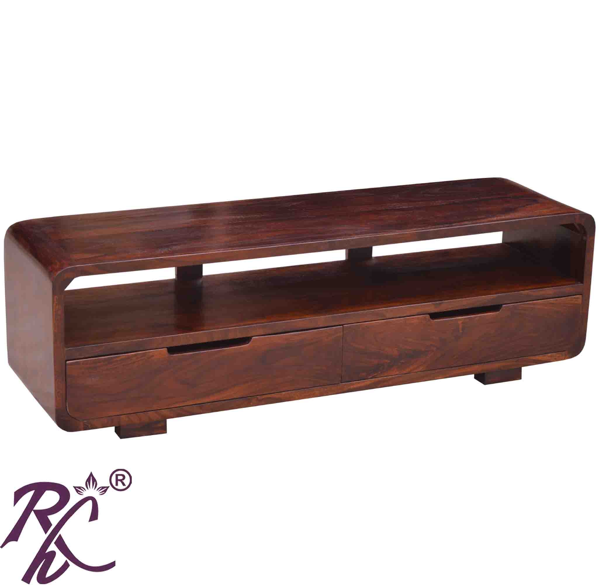 Solid Wooden Curved Led Unit With 2 Drawers - RAJ HANDICRAFT