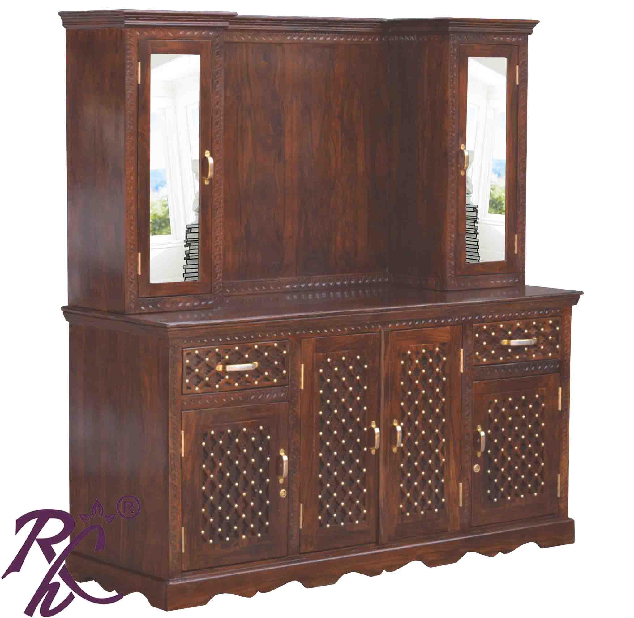 Solid Wooden Jiksa Jali Led Unit With 2 Drawers & 5 Doors - RAJ HANDICRAFT