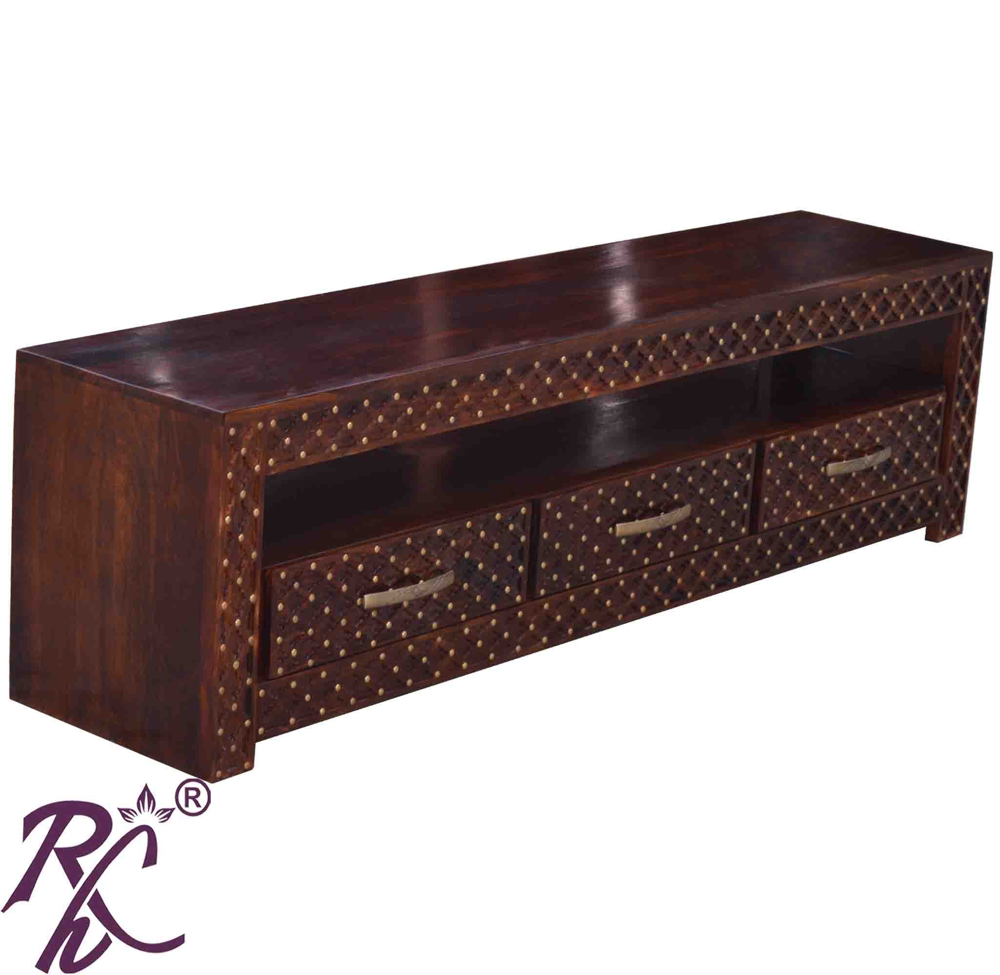 Solid Wood Jiksa Jali Led Unit With 3 Drawers - RAJ HANDICRAFT