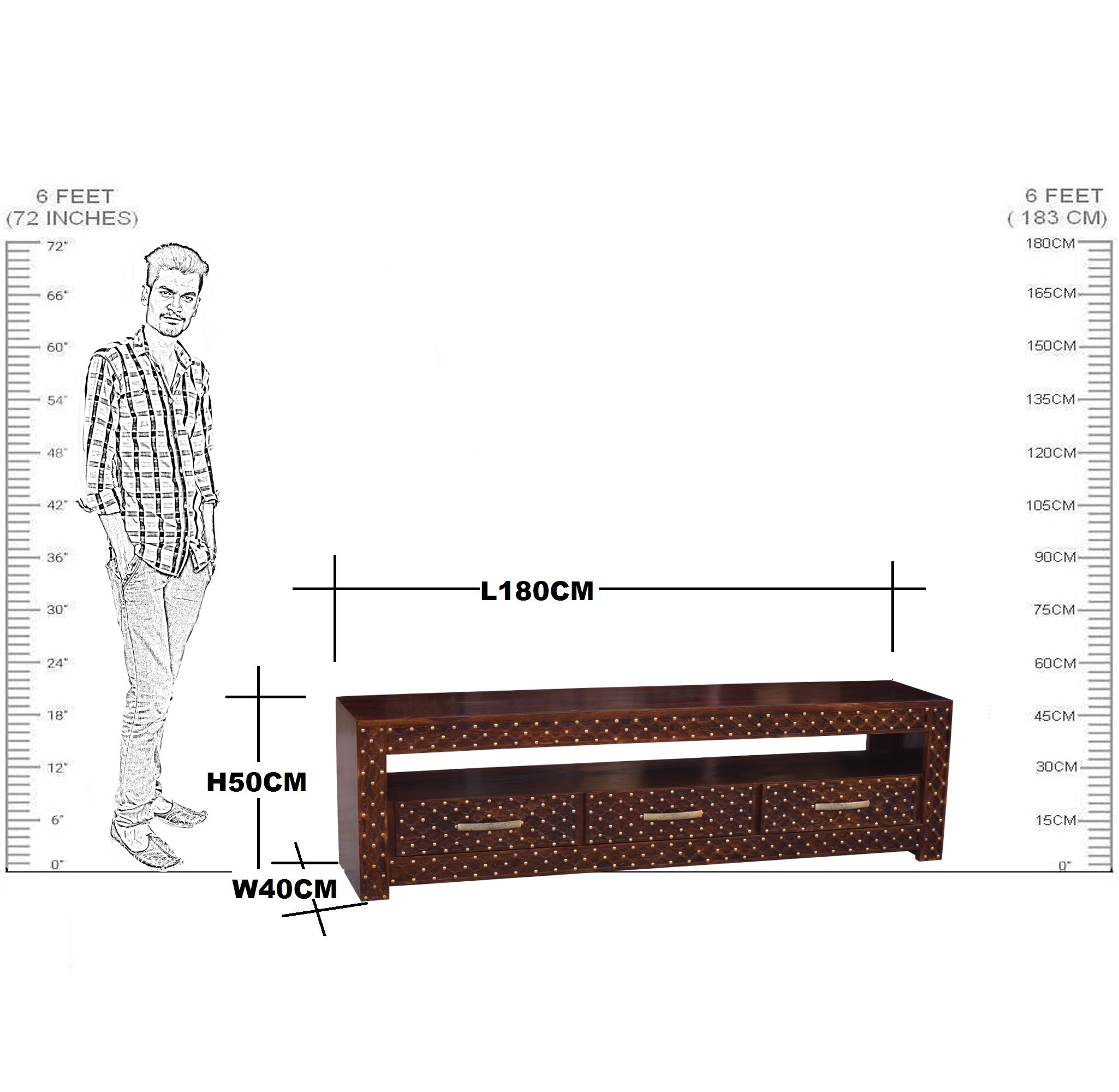 Solid Wood Jiksa Jali Led Unit With 3 Drawers - RAJ HANDICRAFT