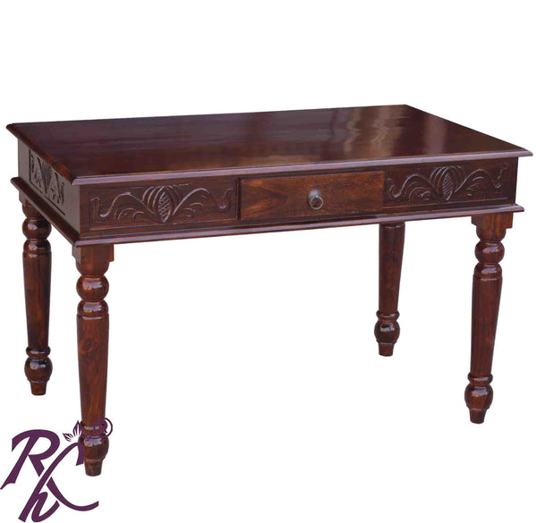 Solid Wooden Carving Writing Table One Drawer - RAJ HANDICRAFT