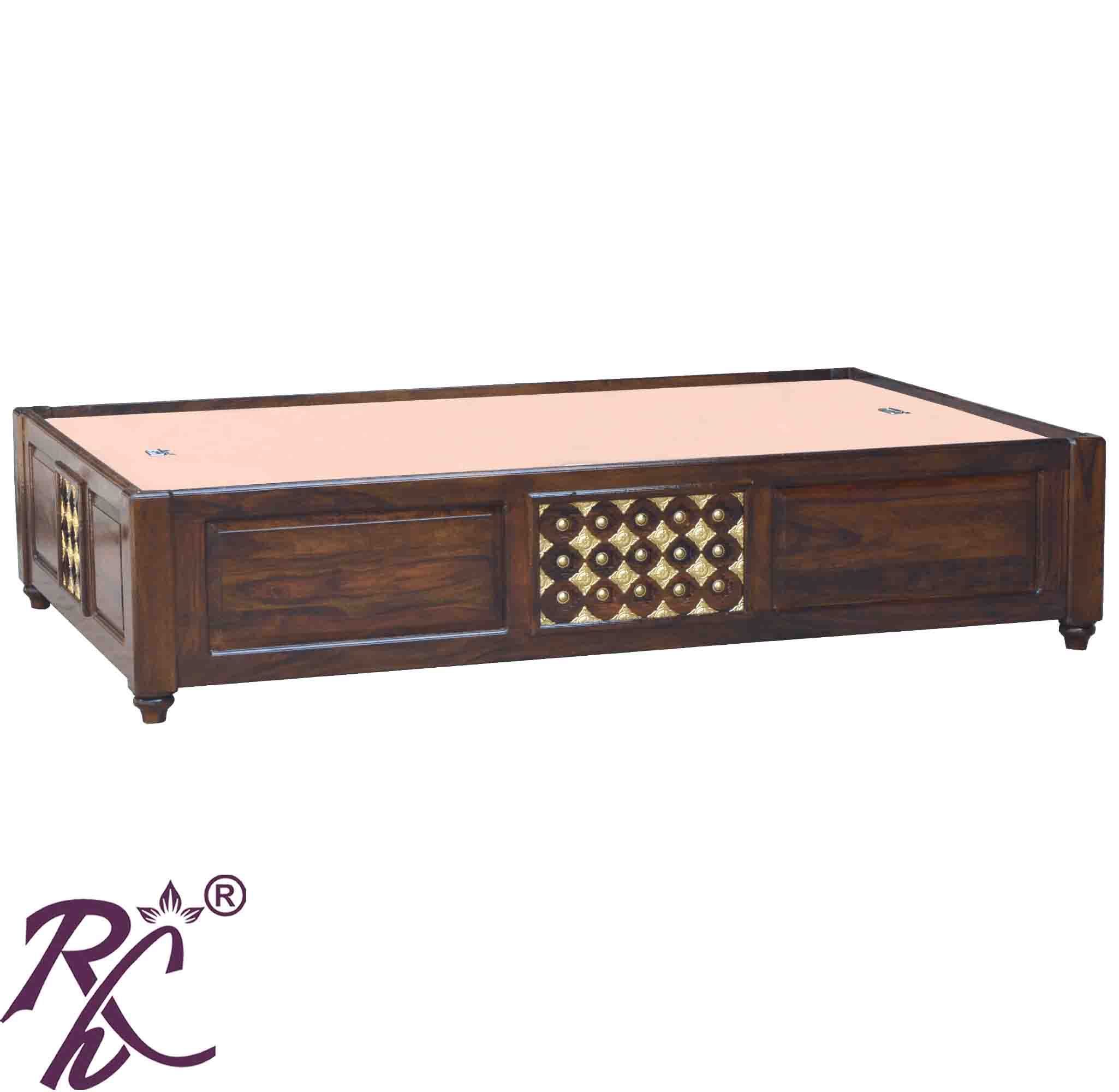 Solid Wood Brass Bakhra Diwan Bed - RAJ HANDICRAFT