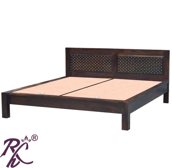 Solid Wood Jiksa Jali Design King Size Platform Bed - RAJ HANDICRAFT