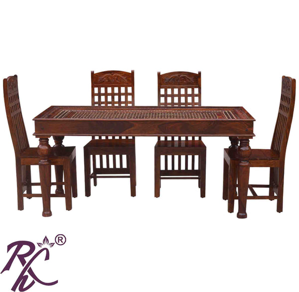 Solid Wood Jiksa Jali Design Dining Set ( 4 Seater ) K5 - RAJ HANDICRAFT