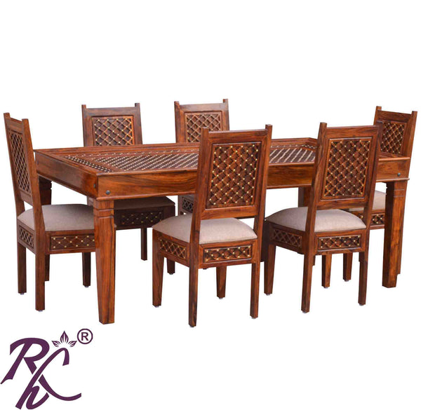 Wooden Jiksa Jali Dining Set 6 Seater - RAJ HANDICRAFT