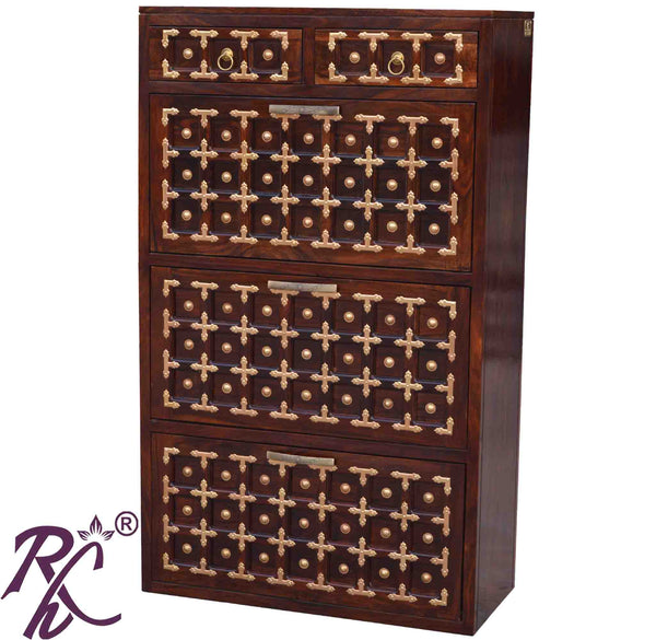 Solid Wooden Brass L+T Design 18 Pairs Shoe Rack - RAJ HANDICRAFT