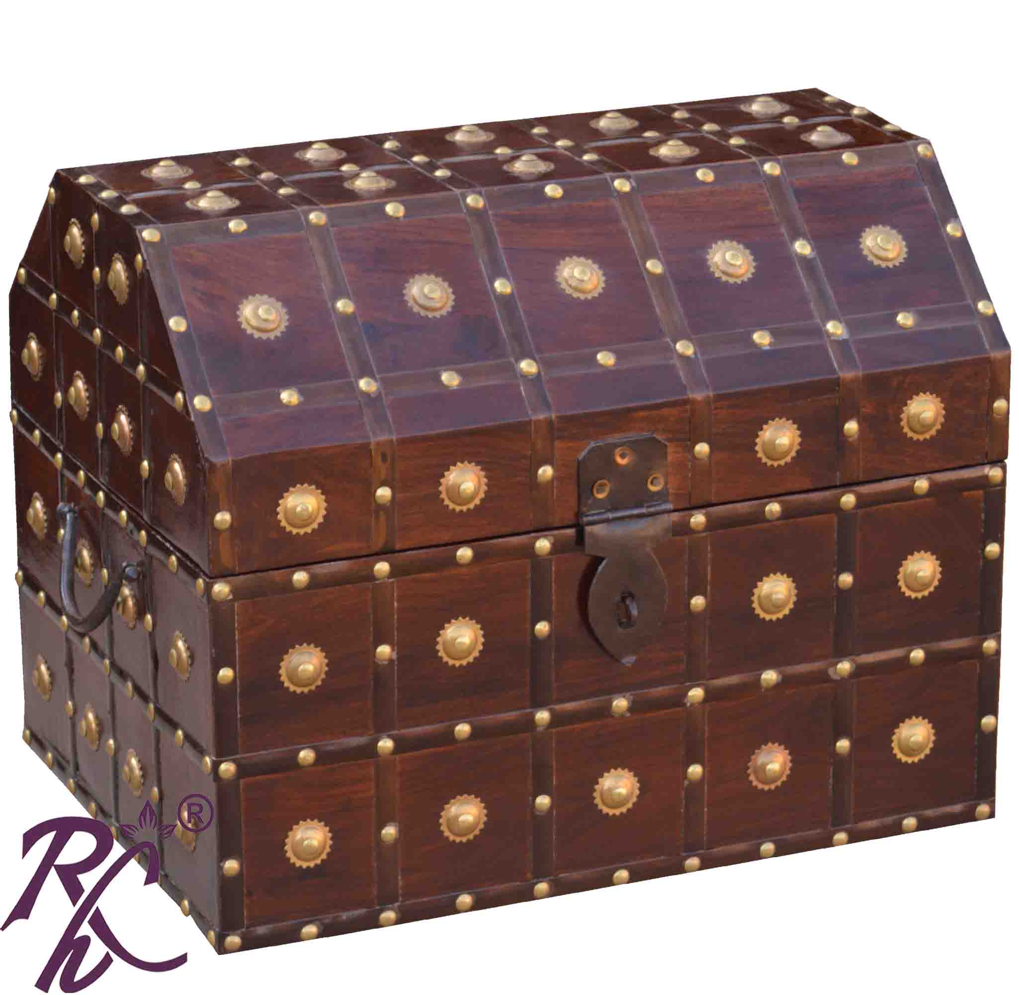 Solid Wood Antique Brass Work Box - RAJ HANDICRAFT