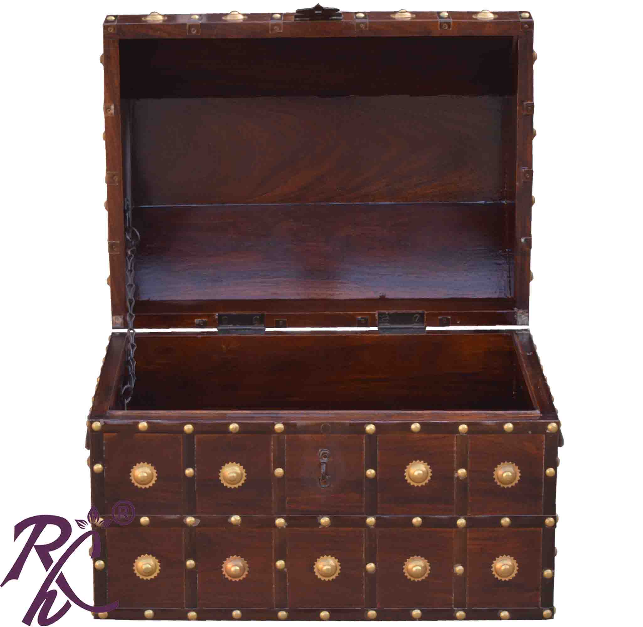Solid Wood Antique Brass Work Box - RAJ HANDICRAFT