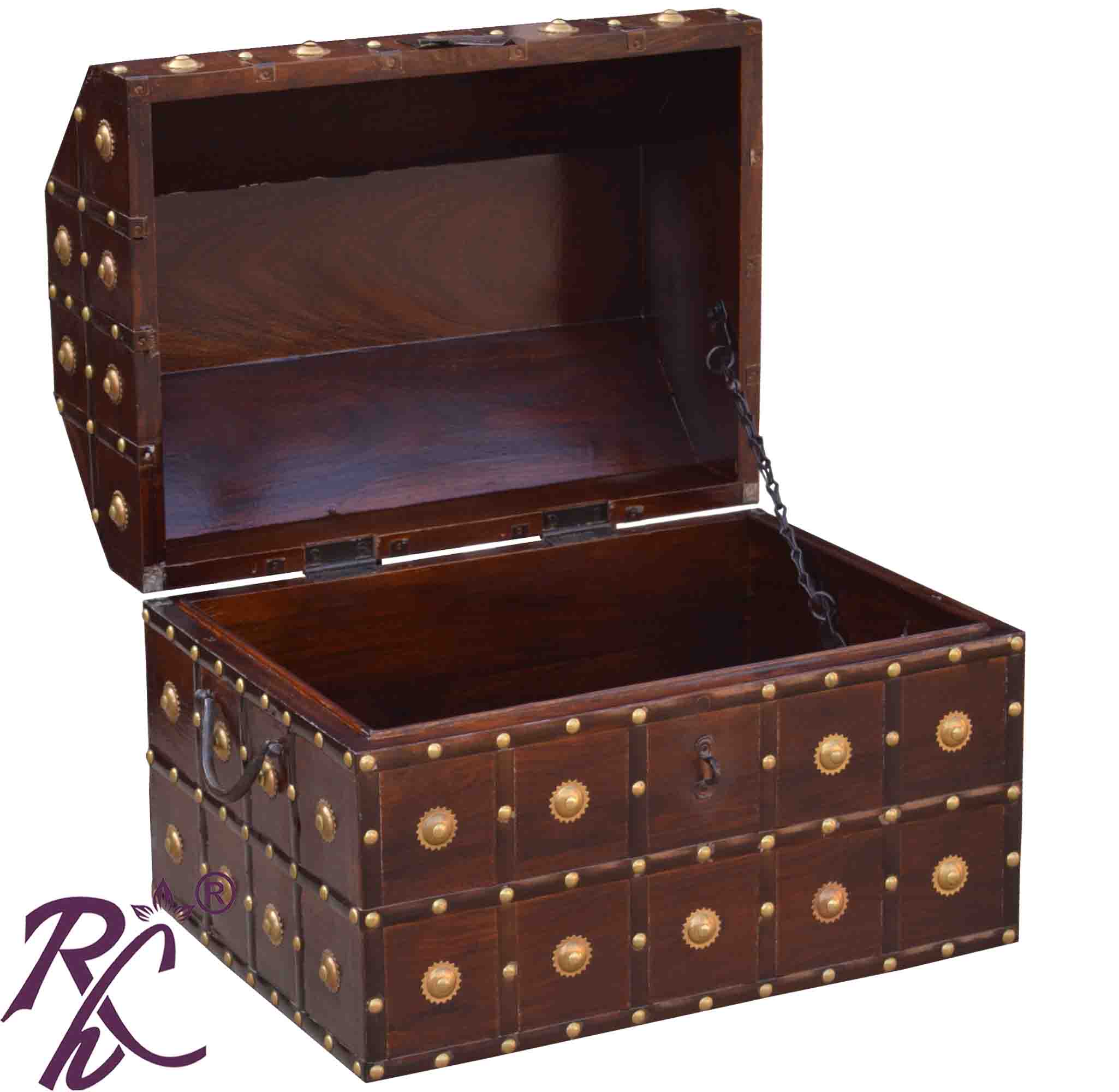 Solid Wood Antique Brass Work Box - RAJ HANDICRAFT